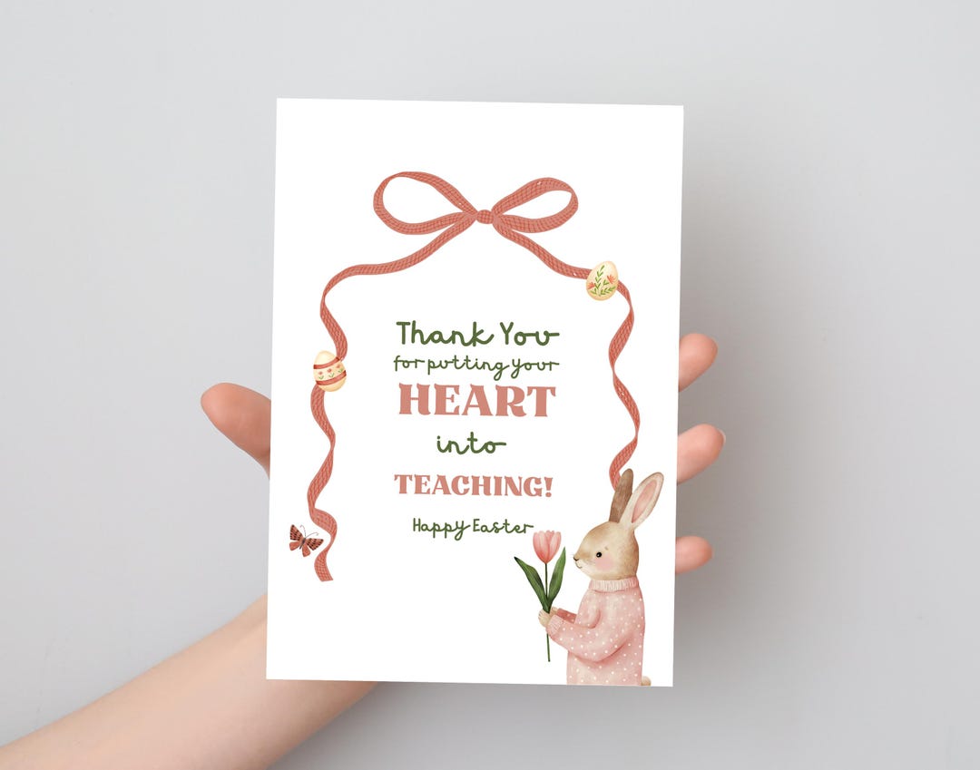 Thank You Teacher Easter Card - Printable Teacher Appreciation - Bunny ...