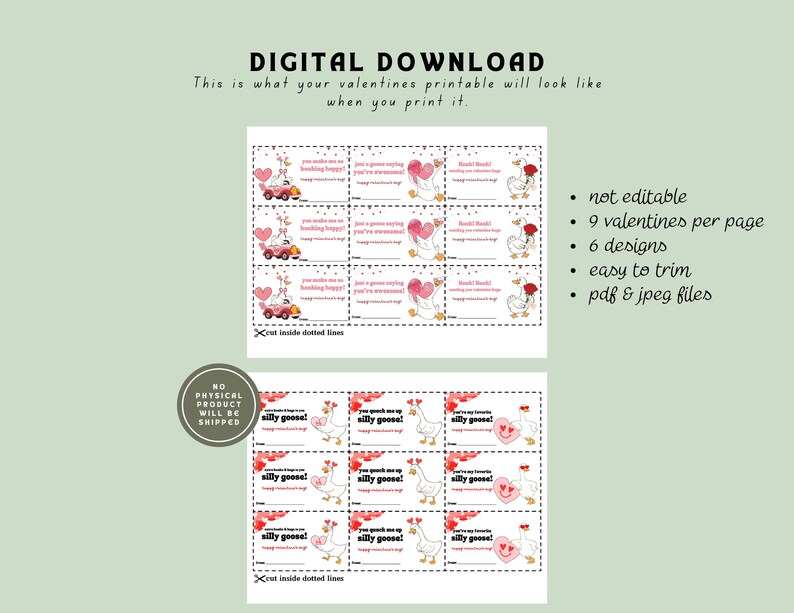 Silly Goose Valentine Card Bundle - Kids Classroom Printable - Digital ...