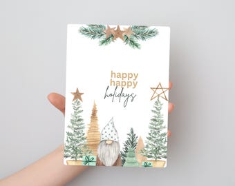 Printable Gnome Happy Holidays Card Adventure Christmas Greeting Card ...