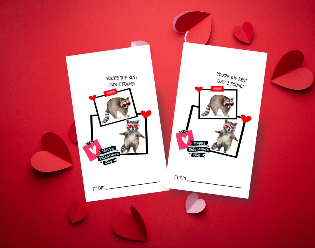 Raccoon Valentine Cards - Classroom Printable - Best Loot Fun Set ...
