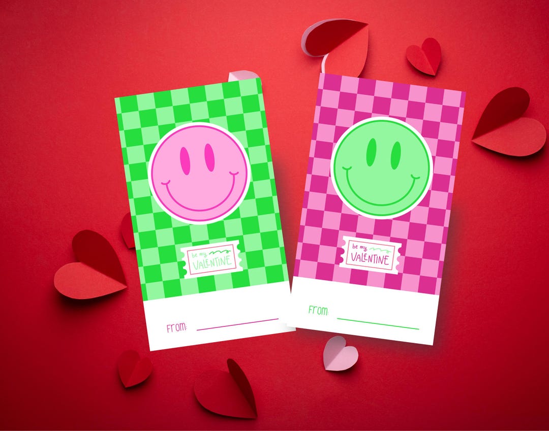 Neon Smiley Face Valentine Cards – Classroom Printable - Digital ...