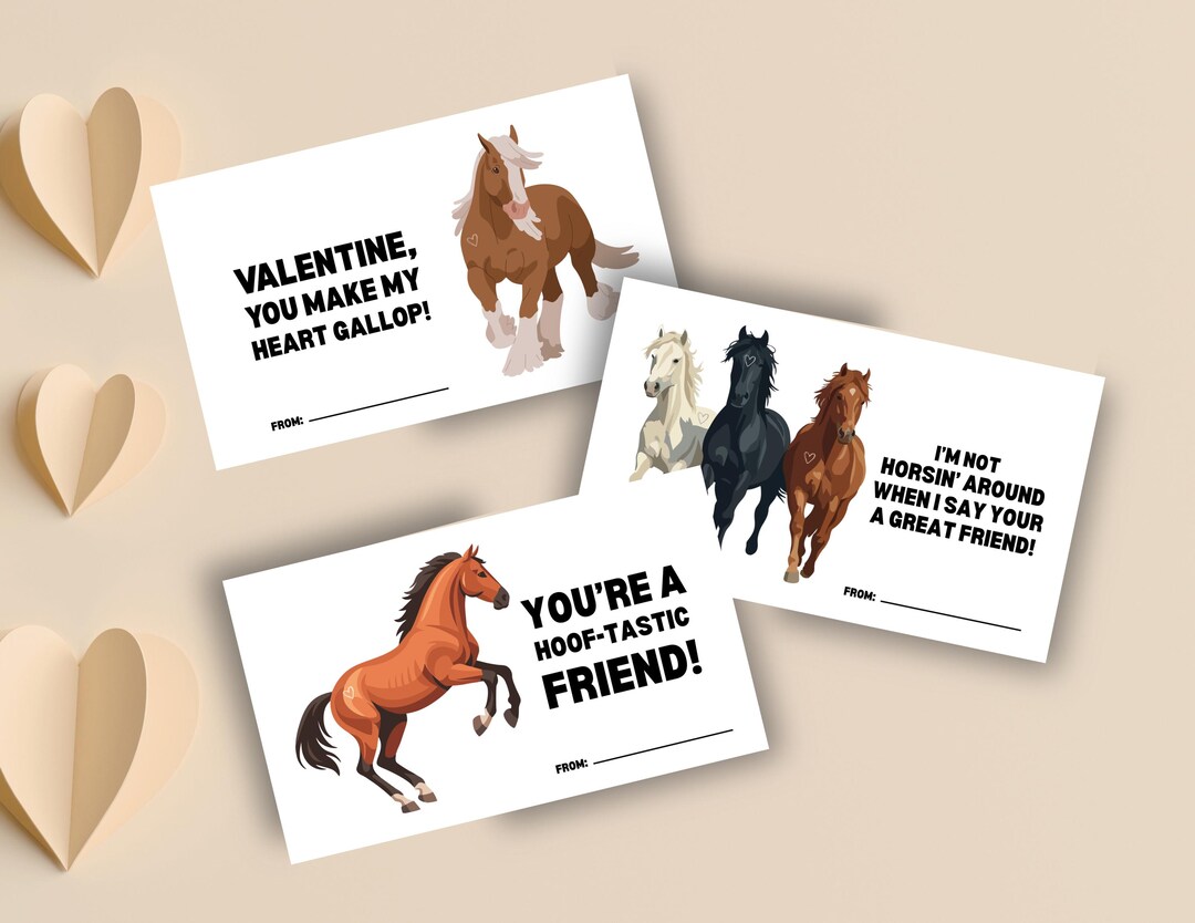 Horse Valentine Cards for Kids - Animal Classroom Printable - Digital ...