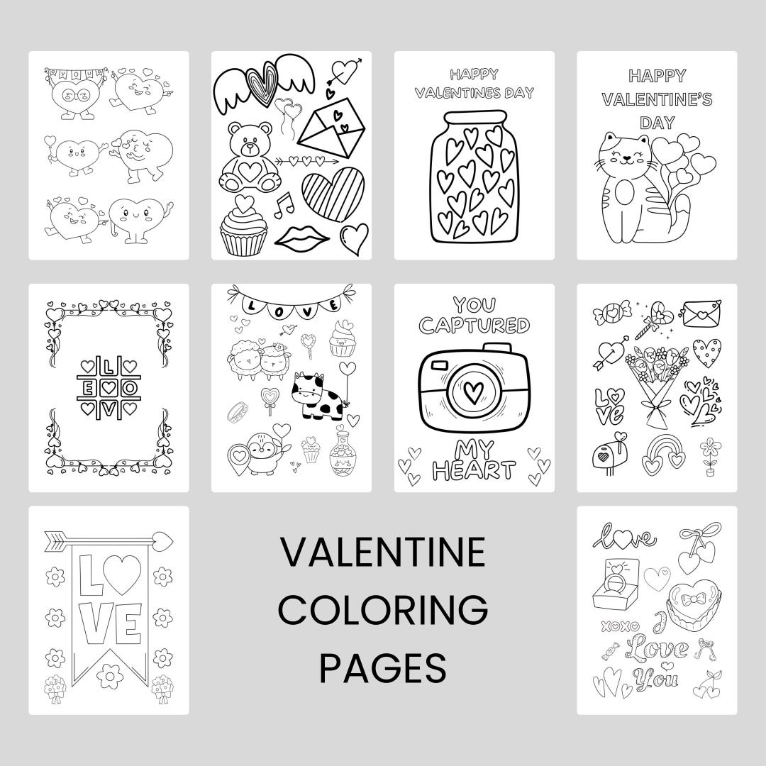 Valentine's Day Coloring Bundle Printable Love Craft Set Digital ...
