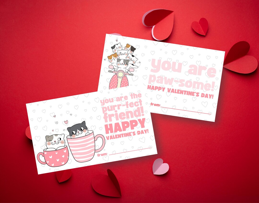Purr-fect Friend Cat Valentine Cards – Classroom Printable - Digital ...