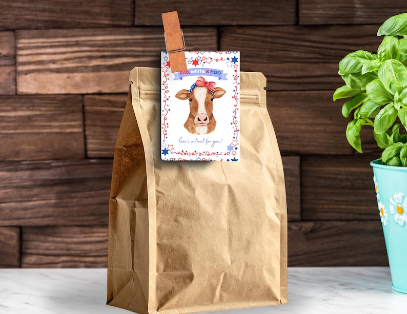 Red White Moo Gift Tags - Printable Patriotic Cow Treat Tags - Fourth ...