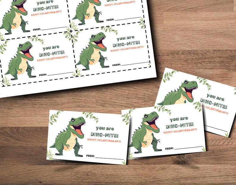 You Are Dino Mite Valentine Cards - Printable Classroom Valentines ...