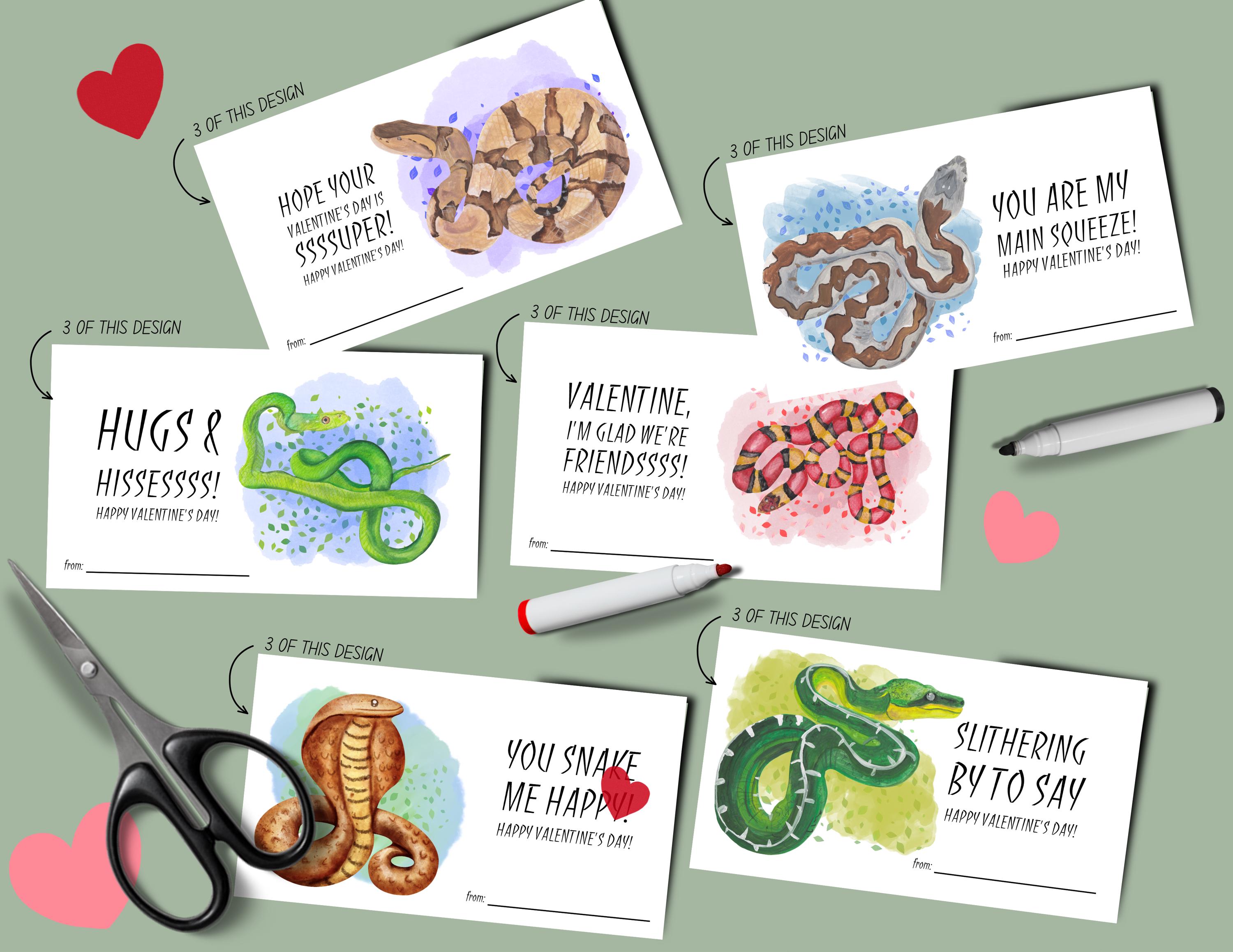Snake Valentine Cards - Kids Classroom Printable - Digital Download - Etsy