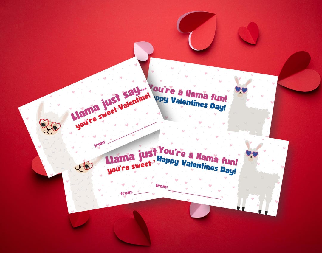 Llama Valentine Cards Printable Classroom Valentines Digital Download ...
