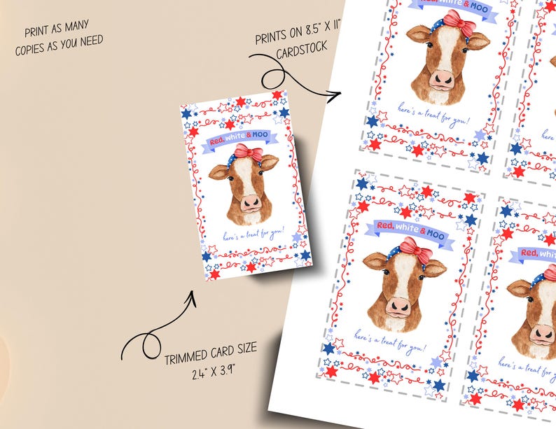 Red White Moo Gift Tags - Printable Patriotic Cow Treat Tags - Fourth ...