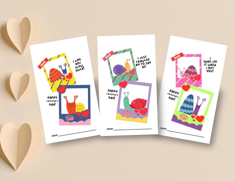 Snails Valentine Cards – Kids Polaroid Classroom Printable - Digital ...