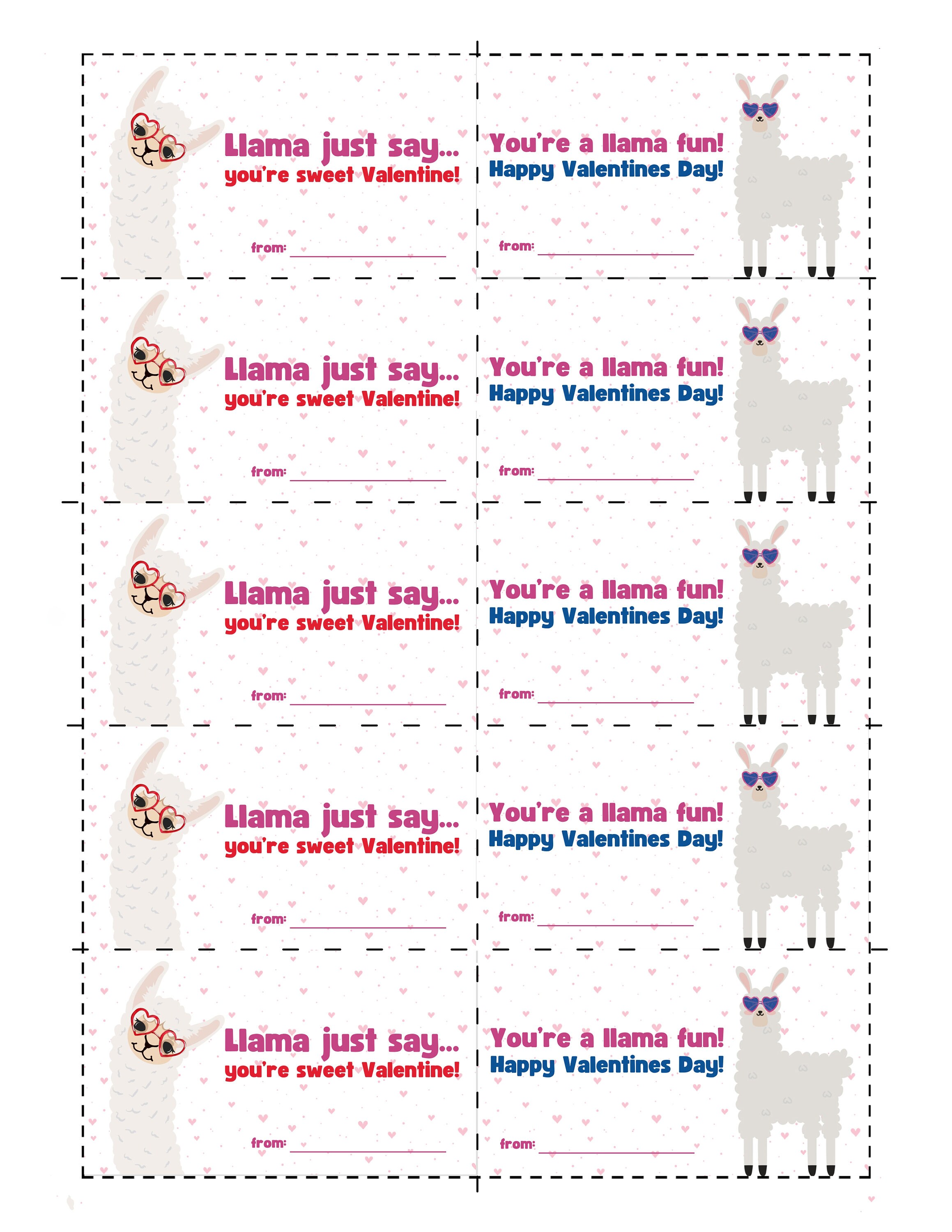 Llama Valentine Printable Classroom Valentine Exchange School ...