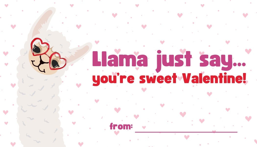 Llama Valentine Printable Classroom Valentine Exchange School ...