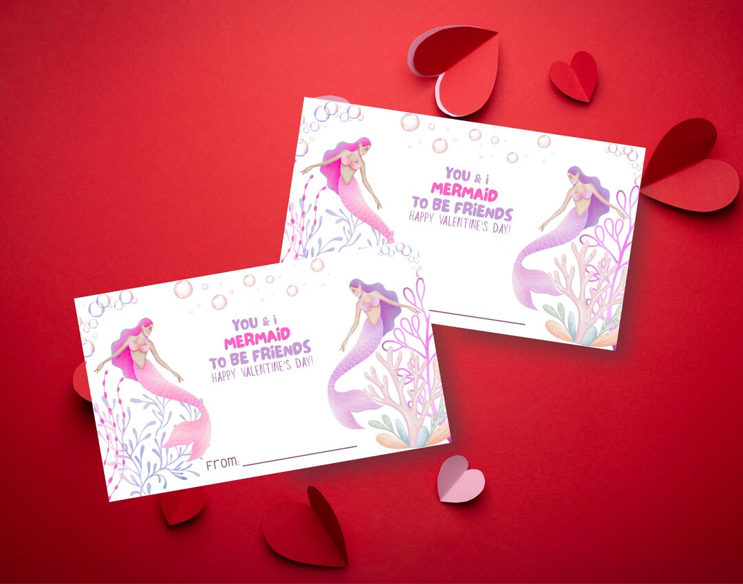 Mermaid Valentine Card – We Mermaid to Be Friends Classroom Printable ...
