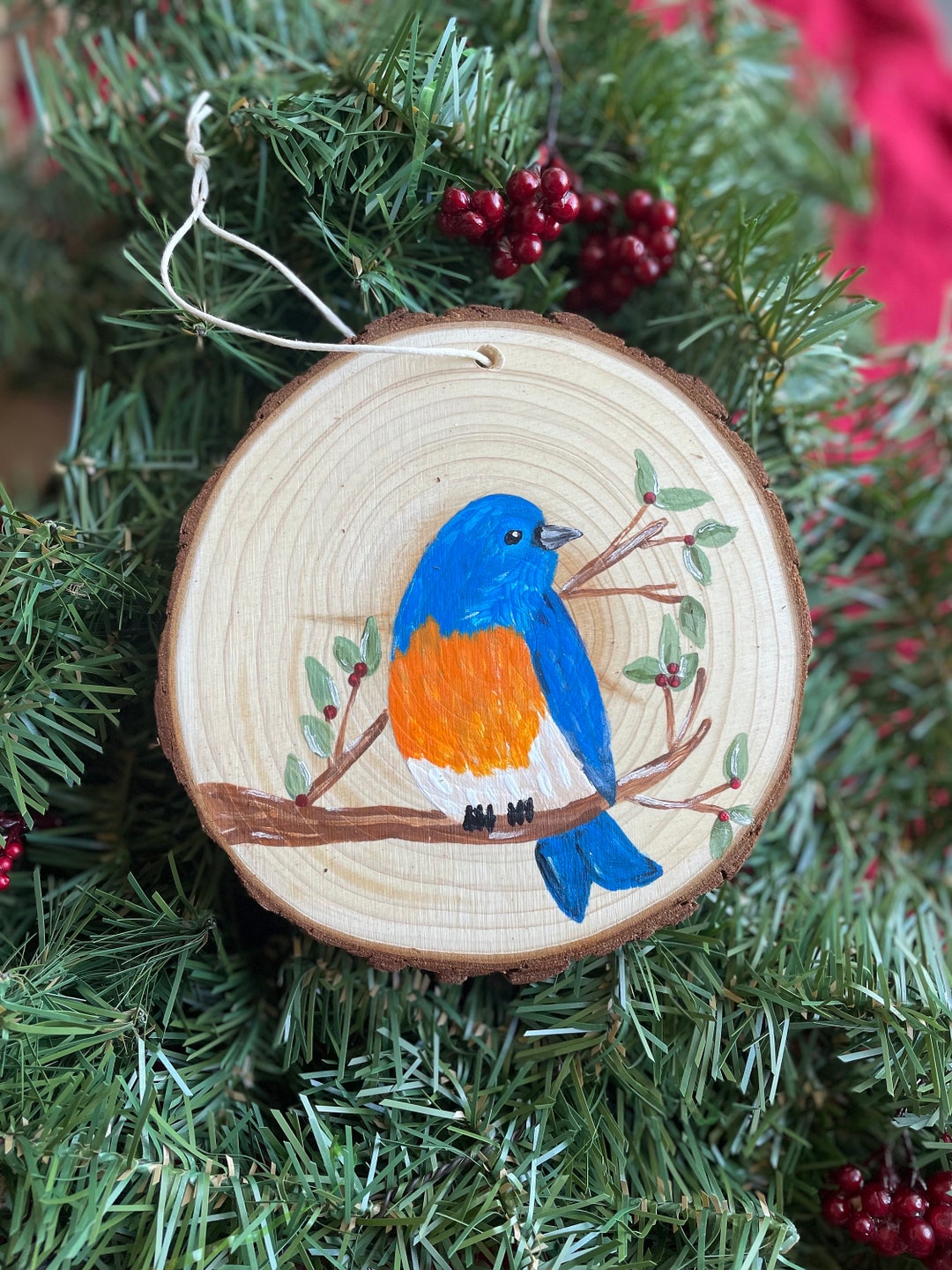 Hand Painted Blue Bird Christmas Ornament Farmhouse Ornament - Etsy