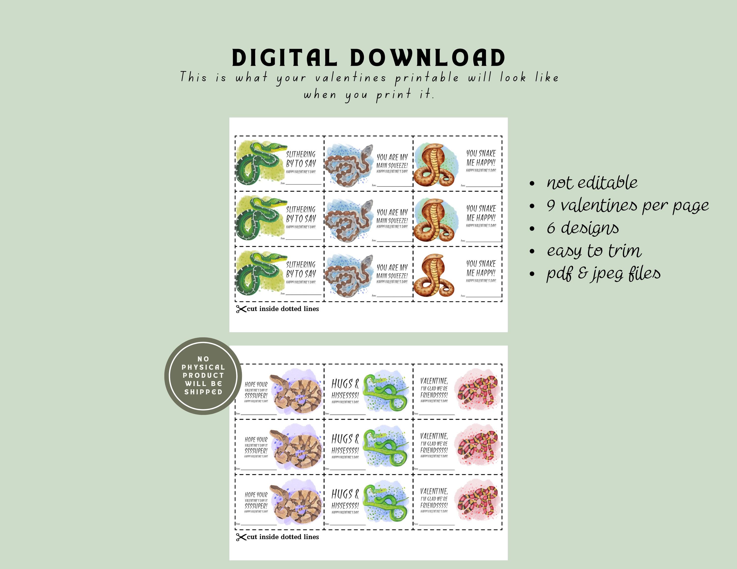 Snake Valentine Cards - Kids Classroom Printable - Digital Download - Etsy