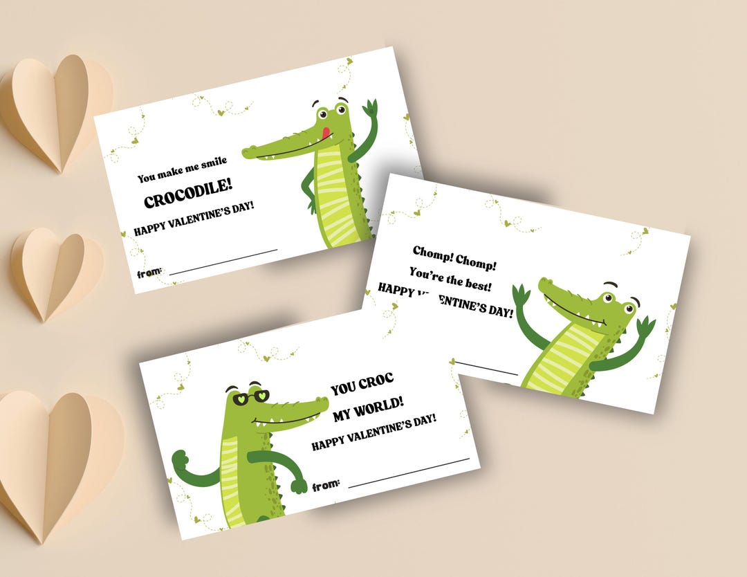 Crocodile Valentine Cards for Kids - Animal Classroom Printable ...