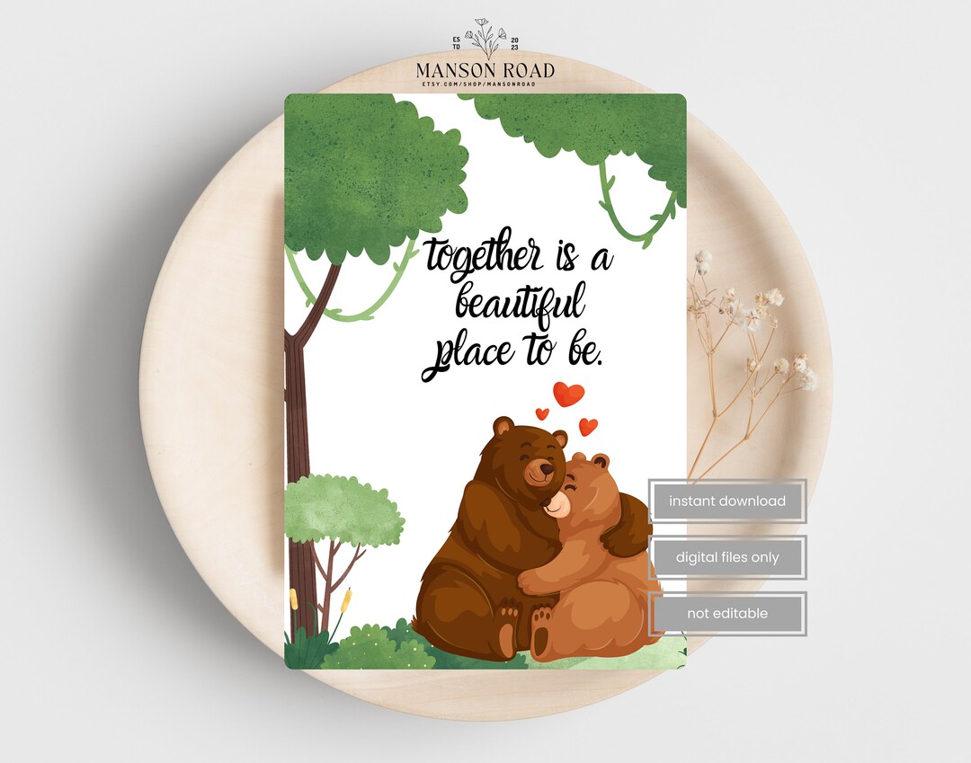 Bear Anniversary Card Cute 'together is A Beautiful Place to Be' Design ...