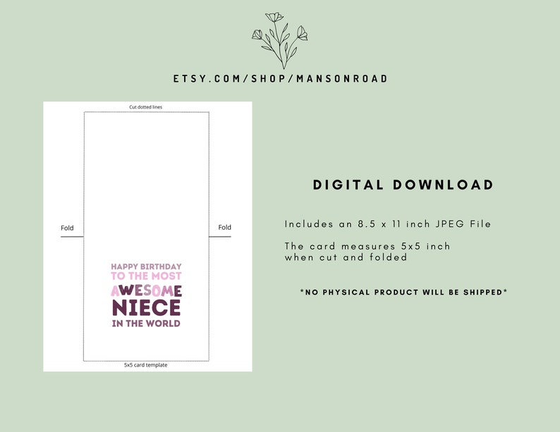 Nieces Printable Birthday Card Digital Download - Etsy