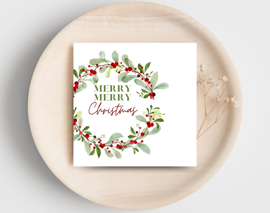 Watercolor Christmas Wreath Card – Printable Holiday Greeting (instant ...
