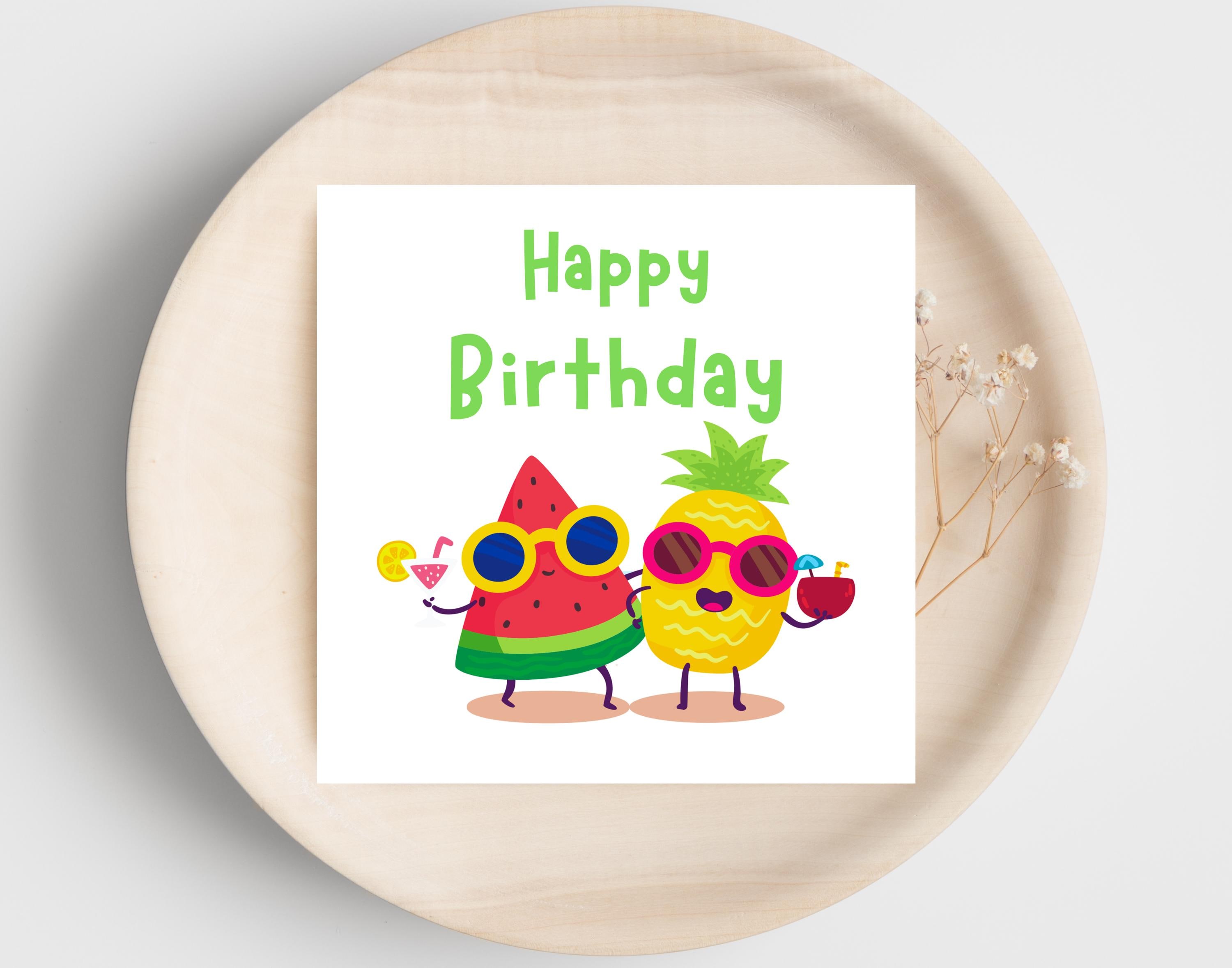 Tropical Birthday Card – Pineapple & Watermelon Printable - Digital ...
