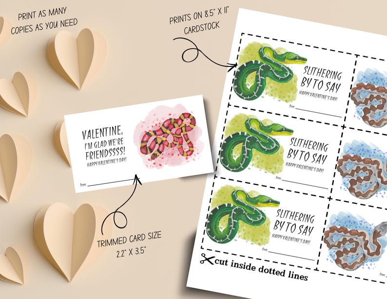 Snake Valentine Cards - Kids Classroom Printable - Digital Download - Etsy