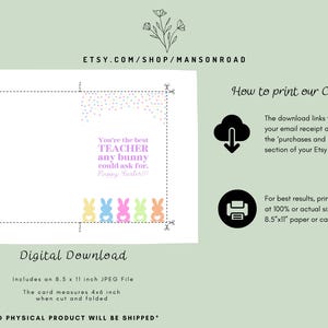 Easter Teacher Card - Appreciation Printable- Digital Download - Etsy