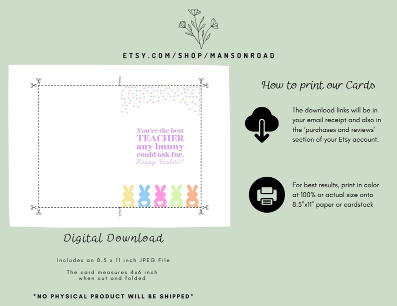 Easter Teacher Card - Appreciation Printable- Digital Download - Etsy