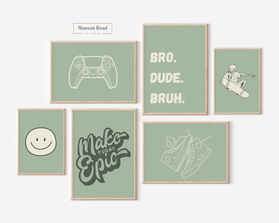 Teen Boy Print Bundle Green Kids Room Art Make Today Epic Bro. Dude ...
