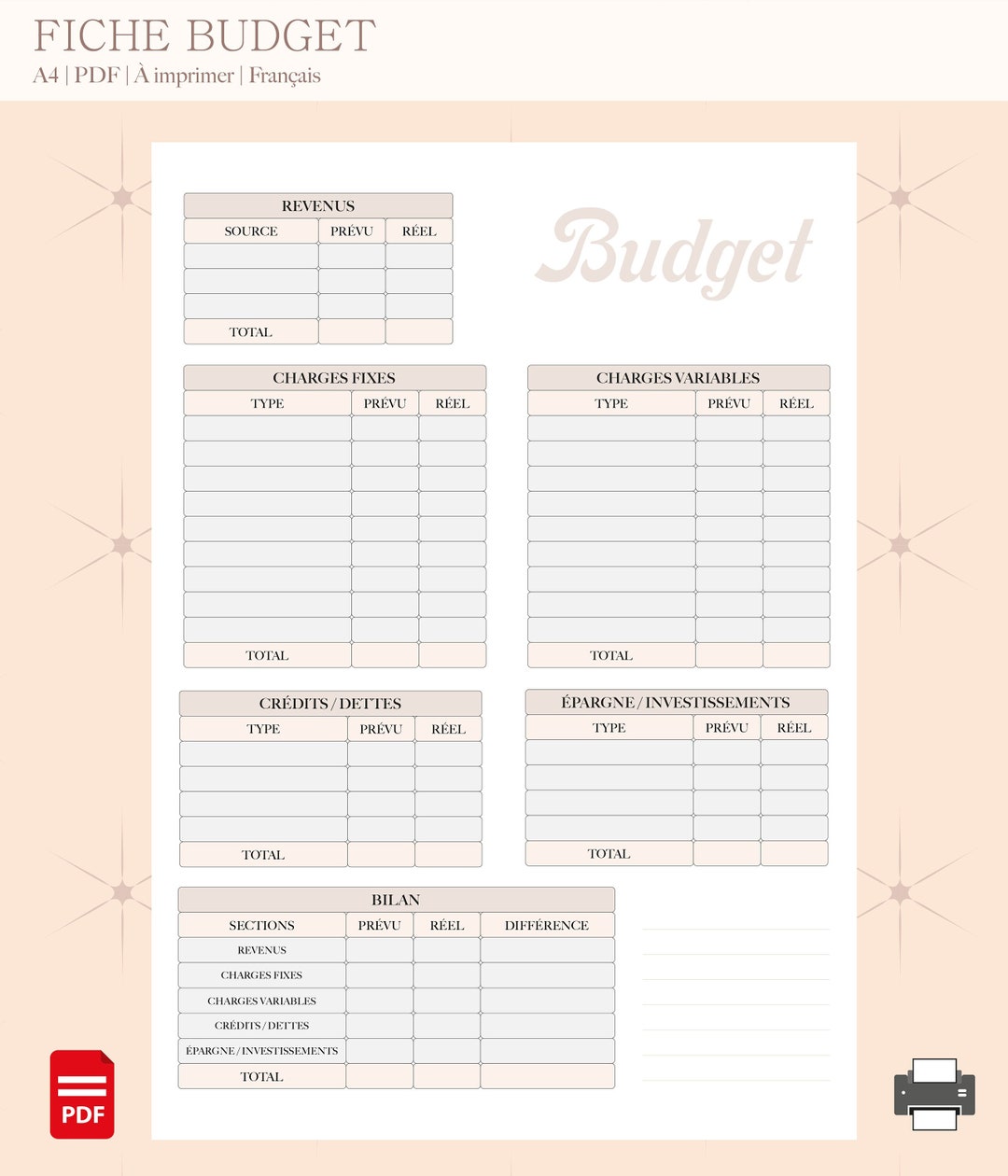 Budget Mensuel à imprimer, Budget planner à plastifier, Enveloppe ...