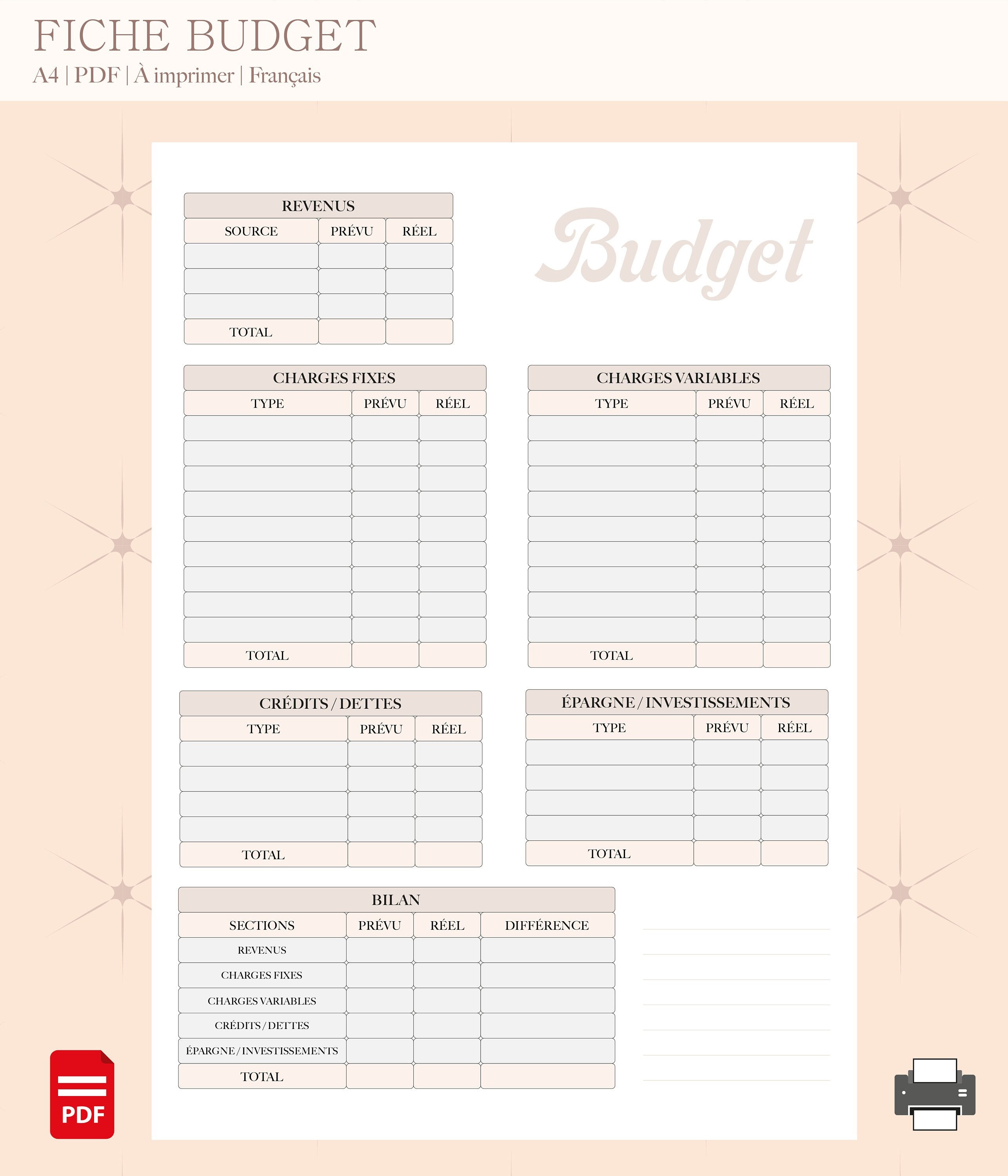 Budget Mensuel à imprimer, Budget planner à plastifier, Enveloppe ...