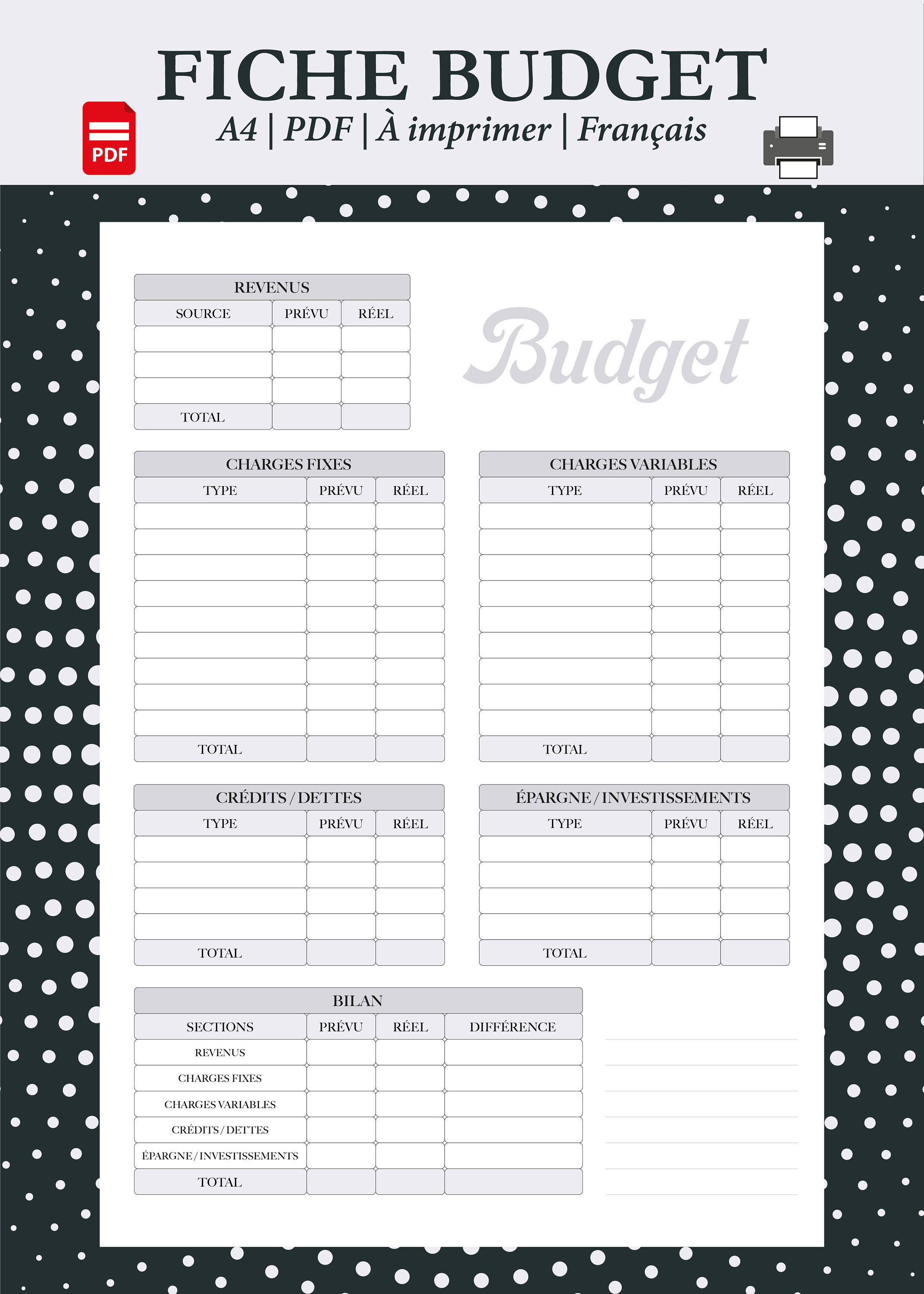 Budget Mensuel à Imprimer, Budget Planner à Plastifier, Enveloppe, Défis, Classeur, Organisation ...