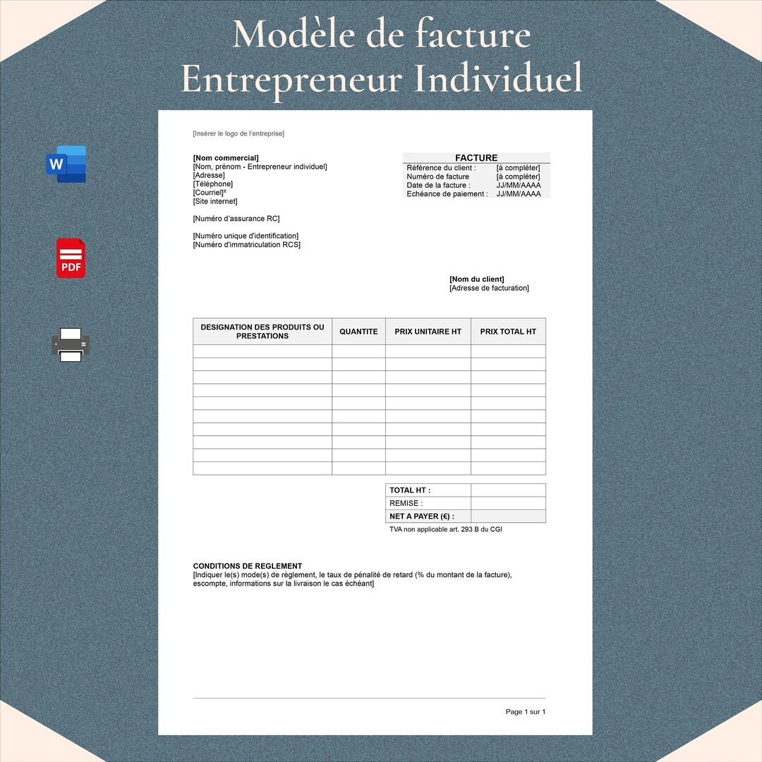 Professional Invoice Template Without VAT, Commercial Invoicing, Self ...