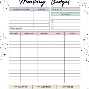 Simple Monthly Budget Template - Etsy