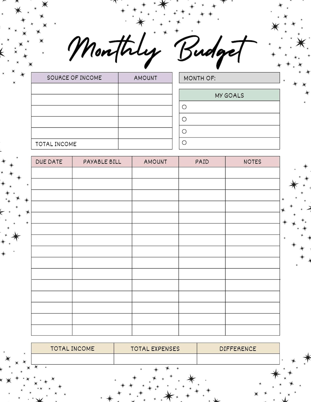 Simple Monthly Budget Template - Etsy