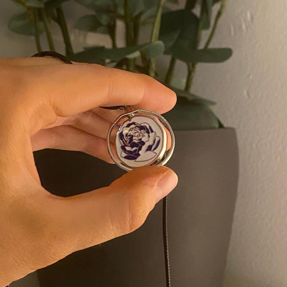 Arcane-inspired Rotatable Blue Rose Pendant Necklace | Dual-sided ...