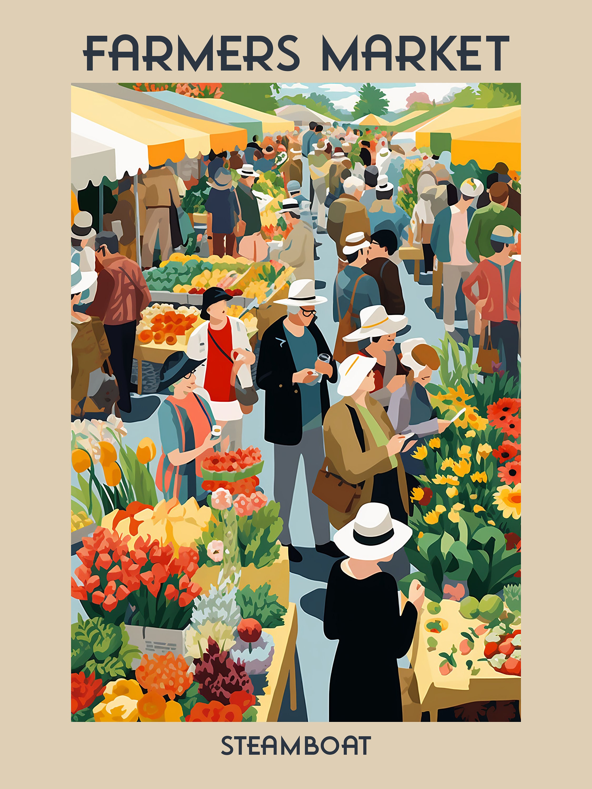 Farmers Market Print, Floral Wall Art, Steamboat Travel Poster, Modern ...