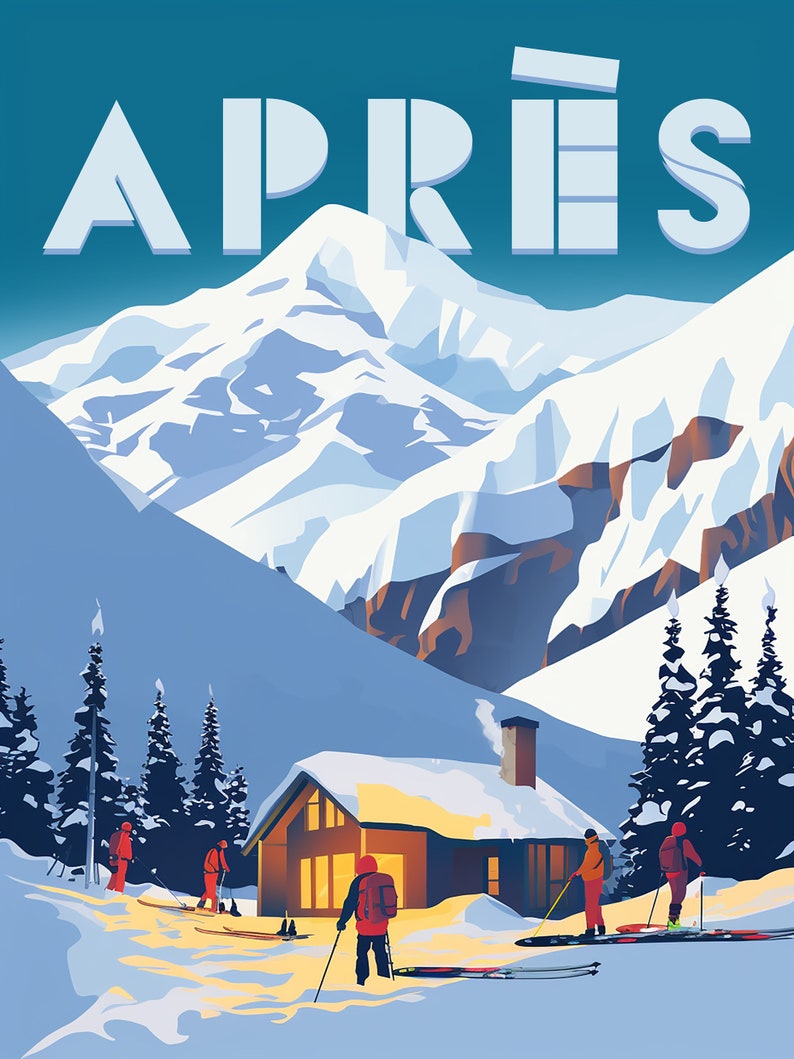 Ski Cabin Apres Ski , Vintage Ski Poster, Sunset Ski Poster, Digital File, Print - Etsy