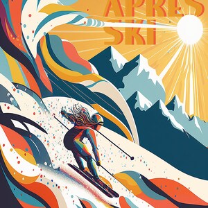 Abstract Apres Ski - Vintage Ski Poster, Sunset Ski Poster, Winter ...
