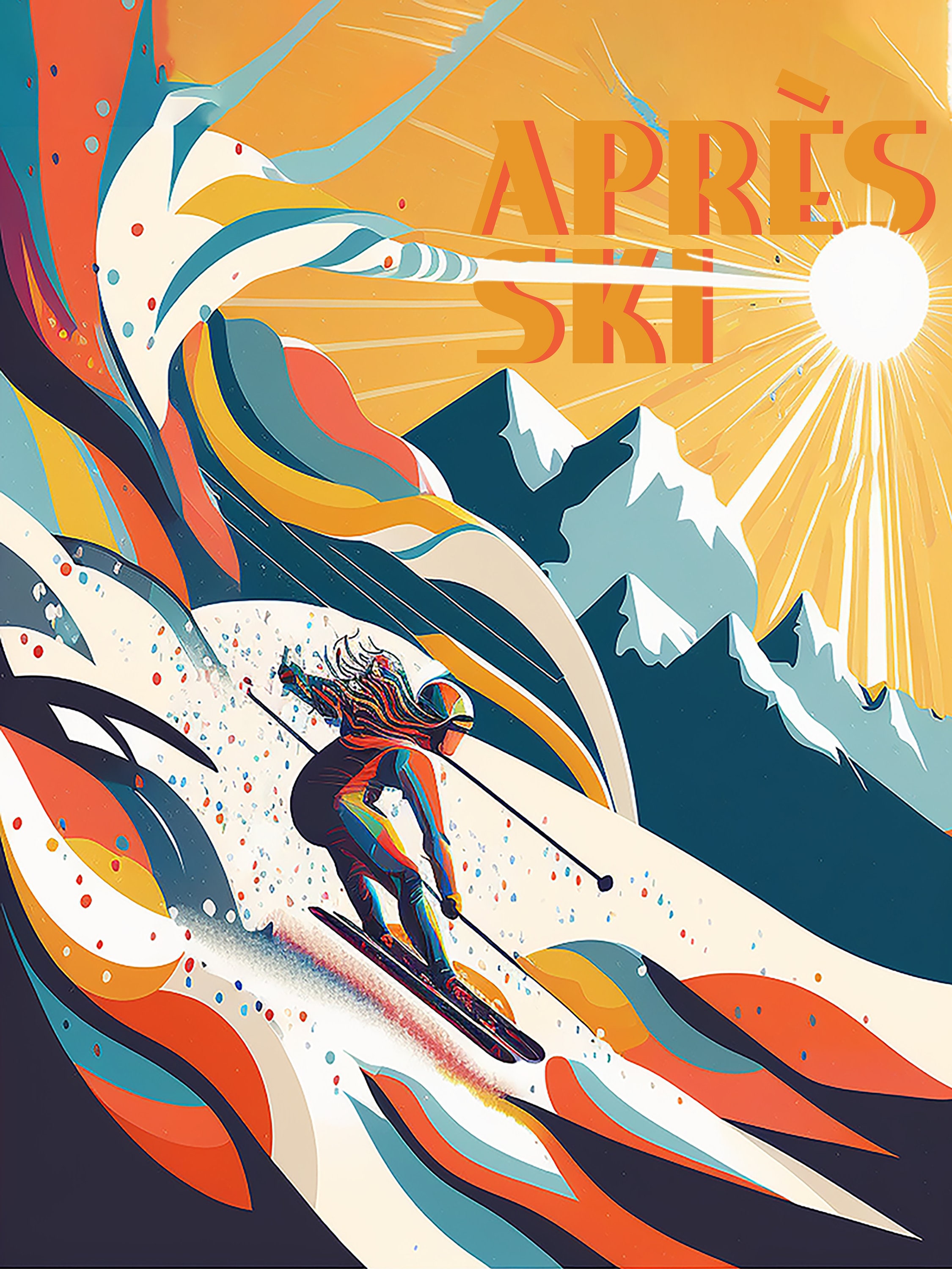 Abstract Apres Ski - Vintage Ski Poster, Sunset Ski Poster, Winter ...