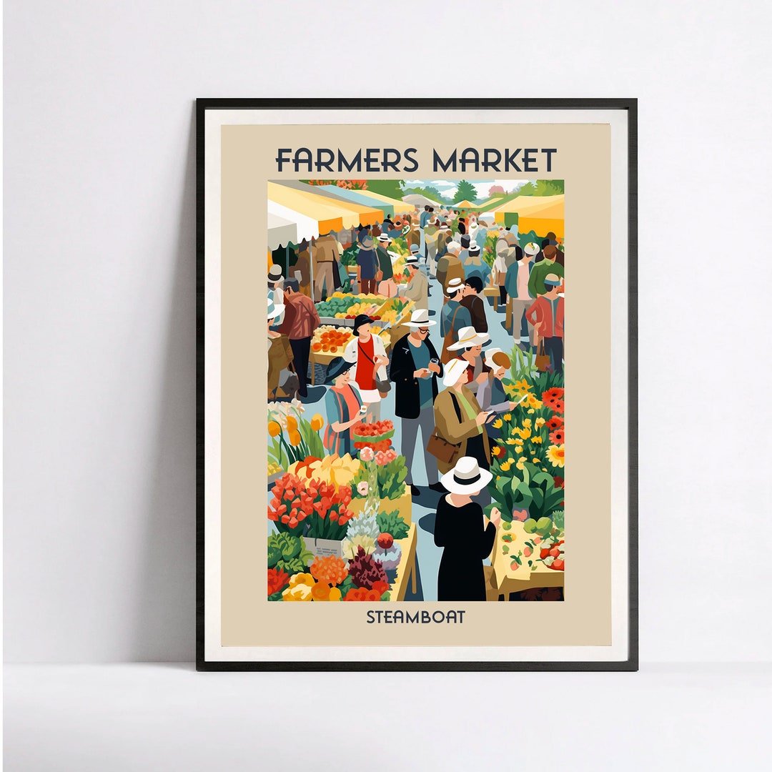 Farmers Market Print, Floral Wall Art, Steamboat Travel Poster, Modern ...