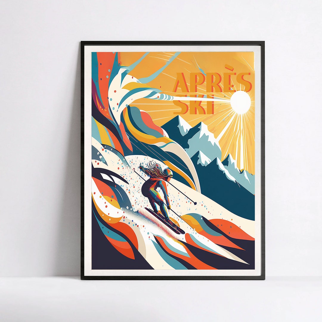 Abstract Apres Ski - Vintage Ski Poster, Sunset Ski Poster, Winter ...