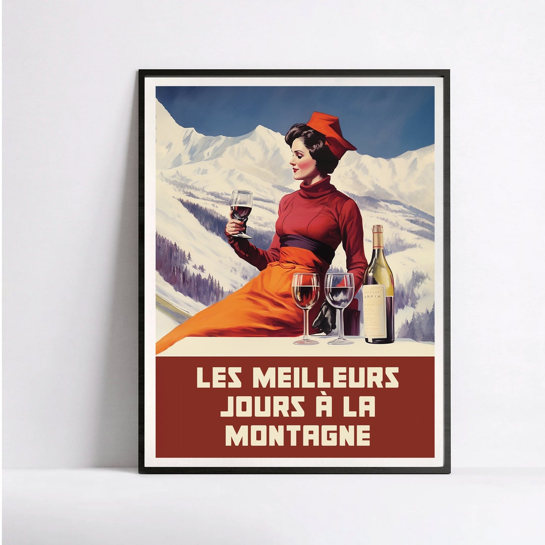 Vintage Skiing Poster, Apres Ski, French Alps, Ski Cabin Poster ...