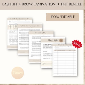Editable and Printable Brow Lamination + Lash Lift + Tint Form,intake and Client Consent,spa ...