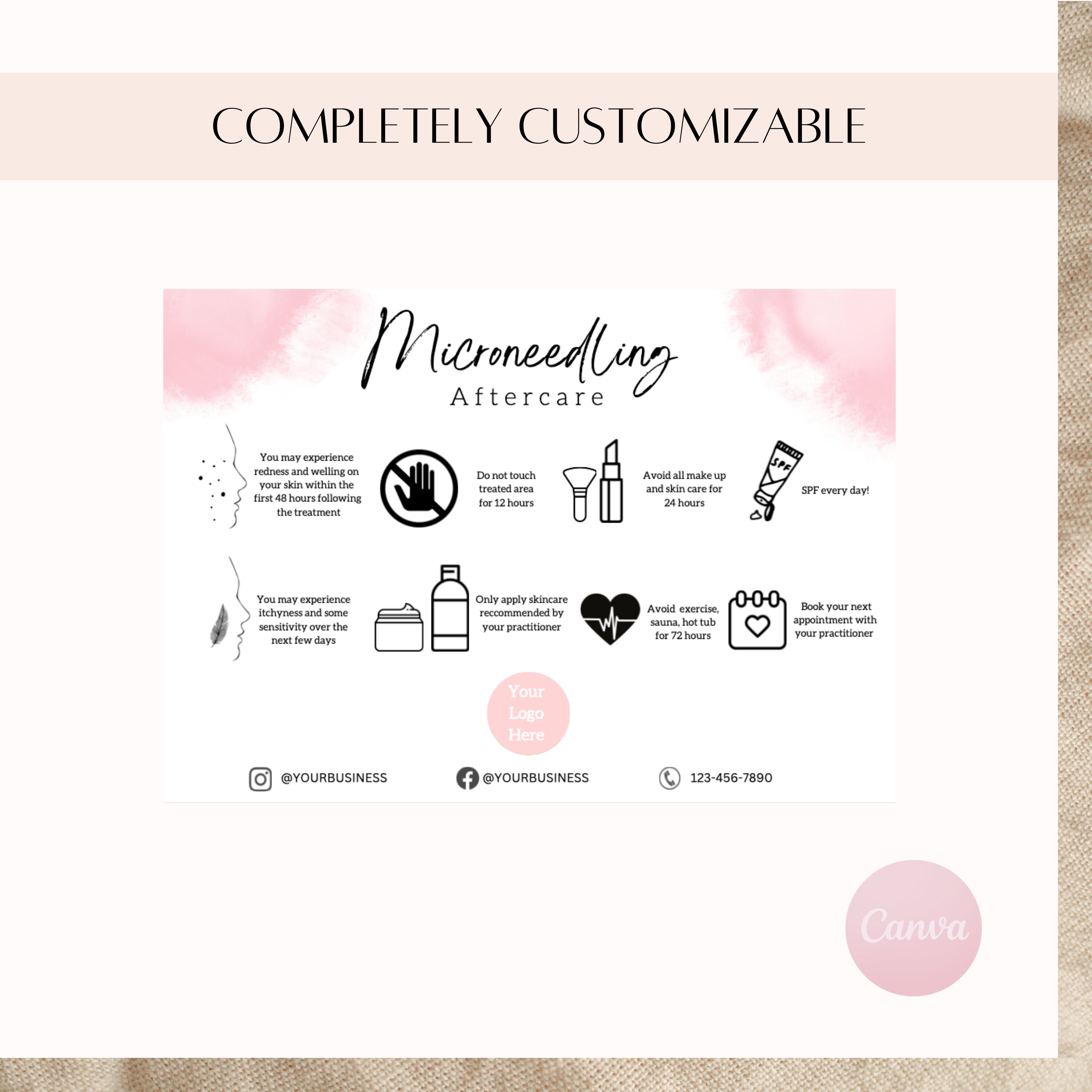 Editable Microneedling Aftercare Card Template, Aftercare Card, Canva ...