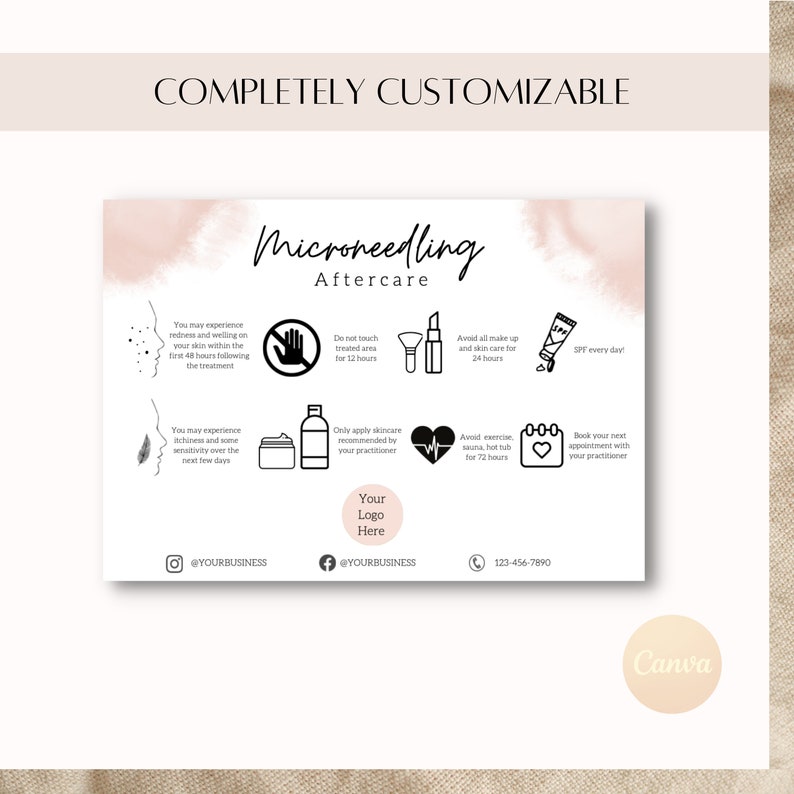 Editable Microneedling Aftercare Card Template, Aftercare Card, Canva ...