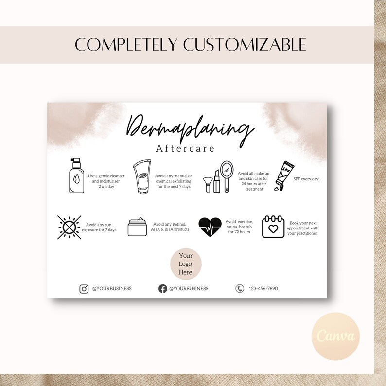 Editable Dermaplaning Aftercare Card Template, Facial Template ...
