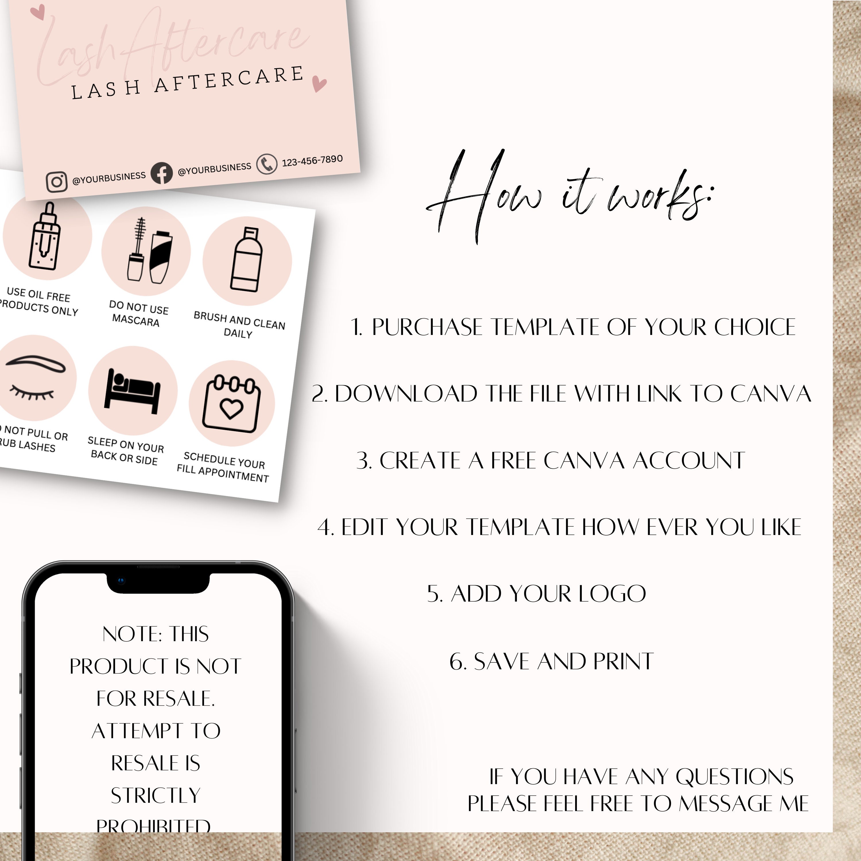 Editable Lash Aftercare Card Template, Canva Lash Card, Lash Extension ...