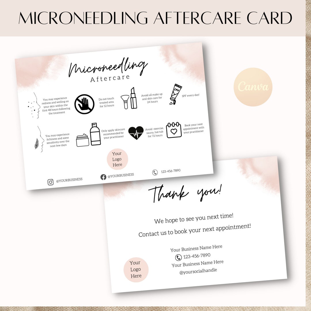 Editable Microneedling Aftercare Card Template, Aftercare Card, Canva ...
