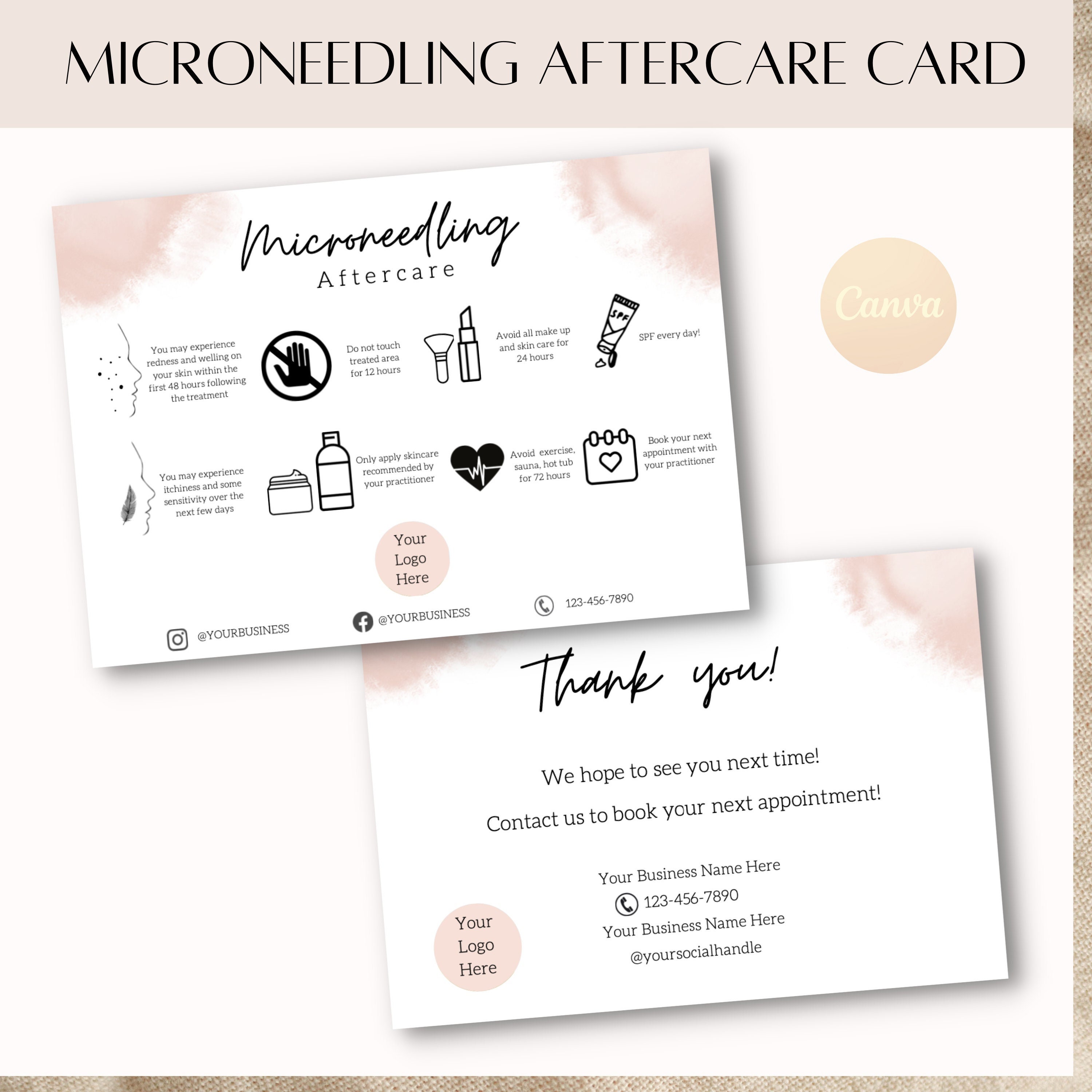 Editable Microneedling Aftercare Card Template, Aftercare Card, Canva ...