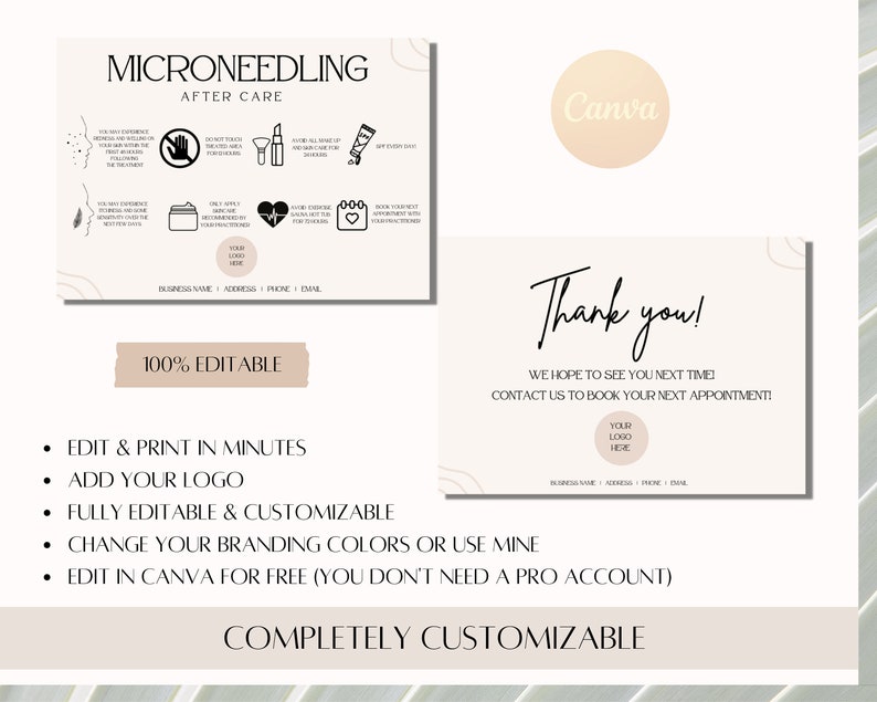 Editable Microneedling Aftercare Card Template, Aftercare Card, Canva ...